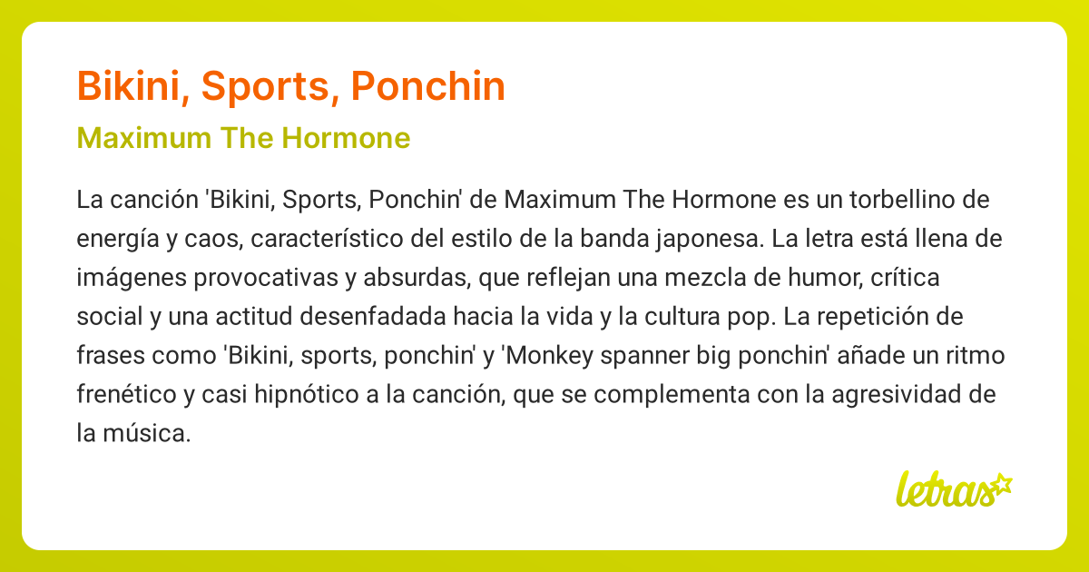 Significado de la canción BIKINI, SPORTS, PONCHIN (Maximum The Hormone ...