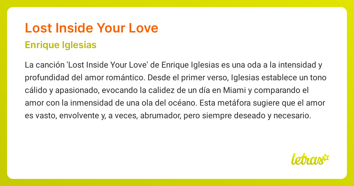 Significado de la canción LOST INSIDE YOUR LOVE (Enrique Iglesias ...