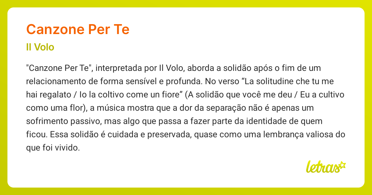 Significado da música CANZONE PER TE (Il Volo) - LETRAS.MUS.BR
