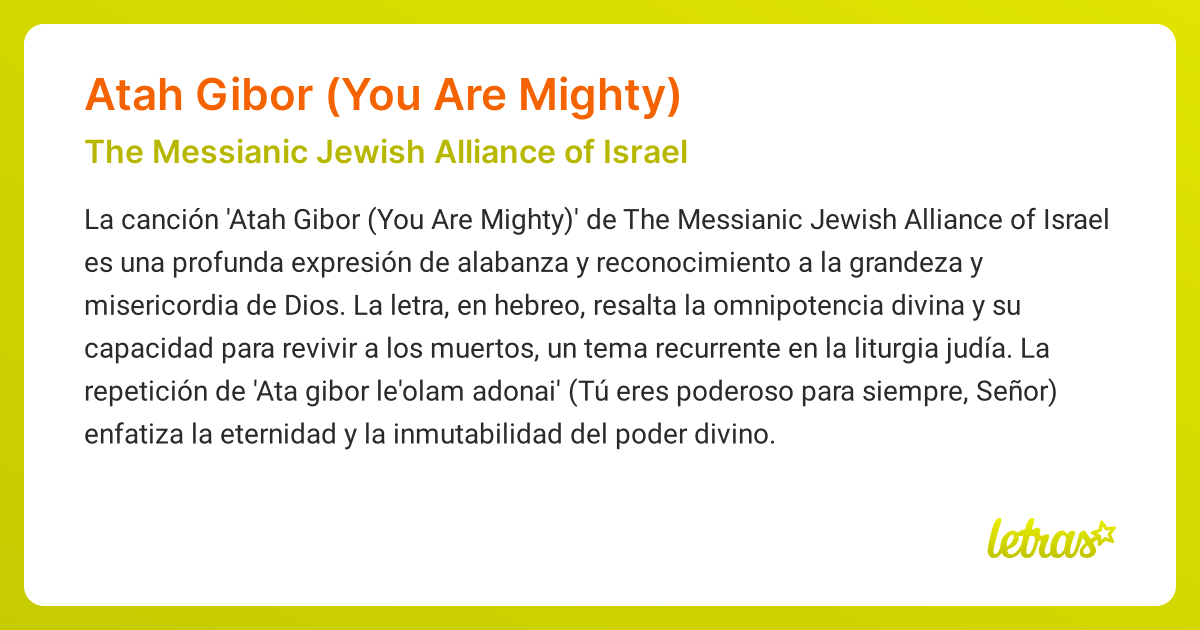 Significado de la canción ATAH GIBOR (YOU ARE MIGHTY) (The Messianic ...