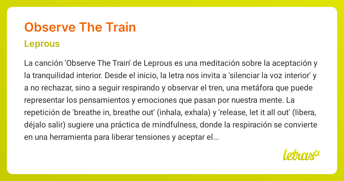 Significado de la canción OBSERVE THE TRAIN (Leprous) - LETRAS.COM