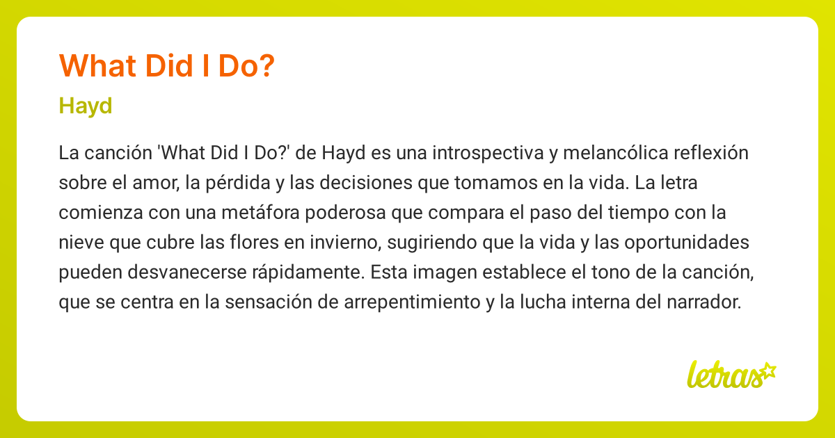 Significado de la canción WHAT DID I DO? (Hayd) - LETRAS.COM