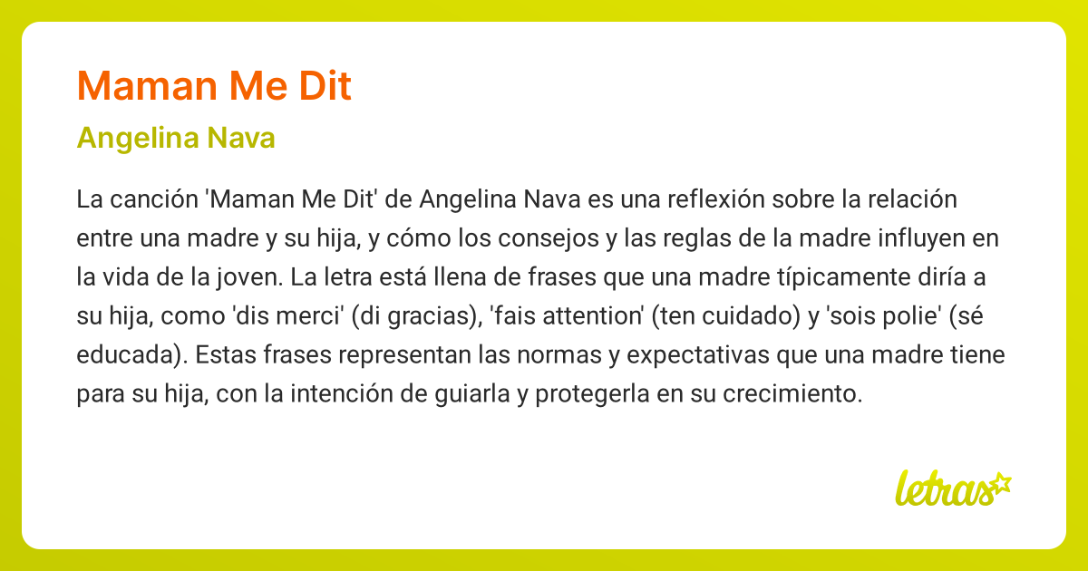 Significado De La Canción Maman Me Dit Angelina Nava Letrascom
