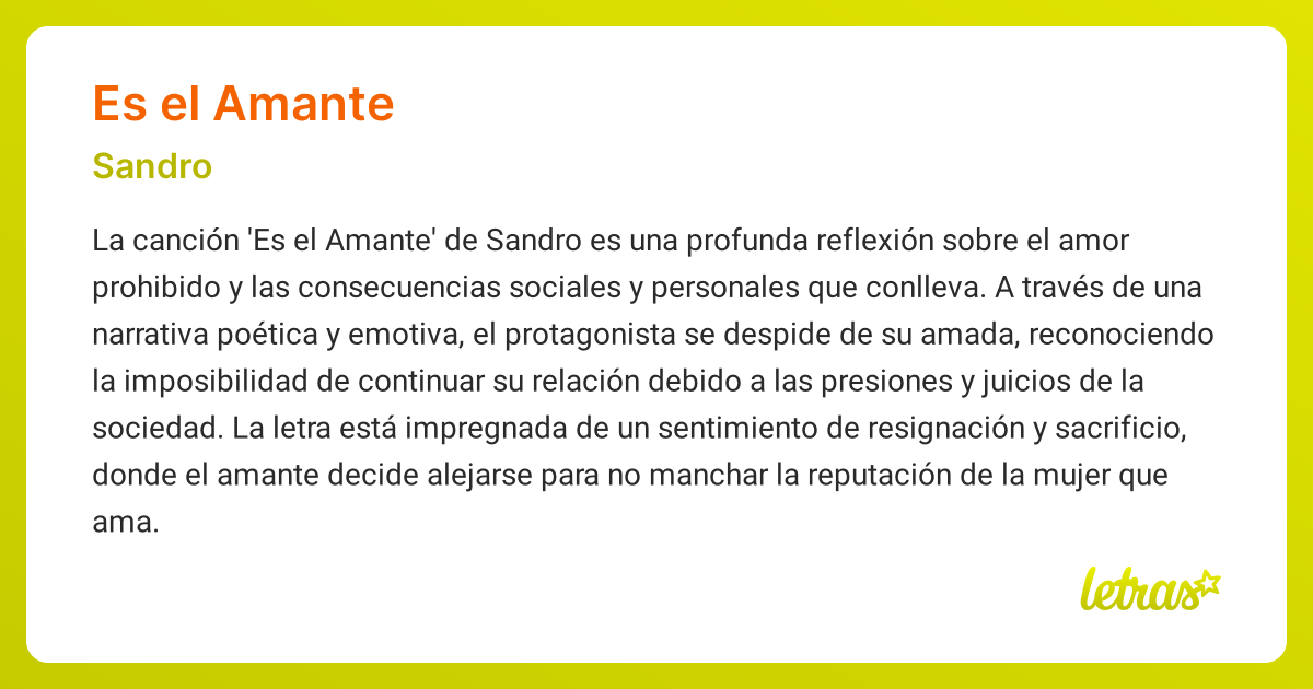 Significado de la canción ES EL AMANTE (Sandro) - LETRAS.COM