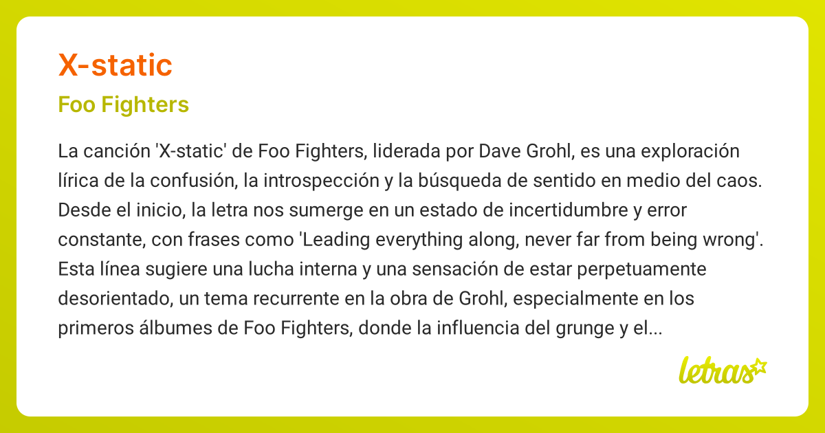 Significado de la canción X-STATIC (Foo Fighters) - LETRAS.COM
