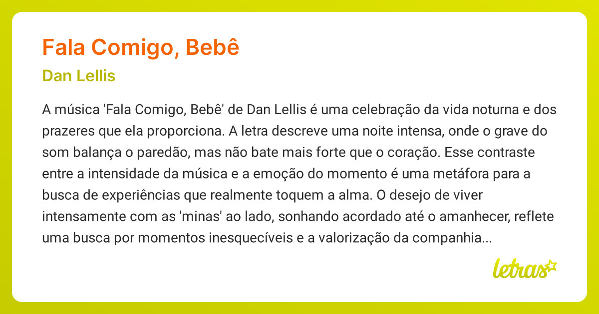 Significado da música FALA COMIGO, BEBÊ (Dan Lellis) - LETRAS.MUS.BR