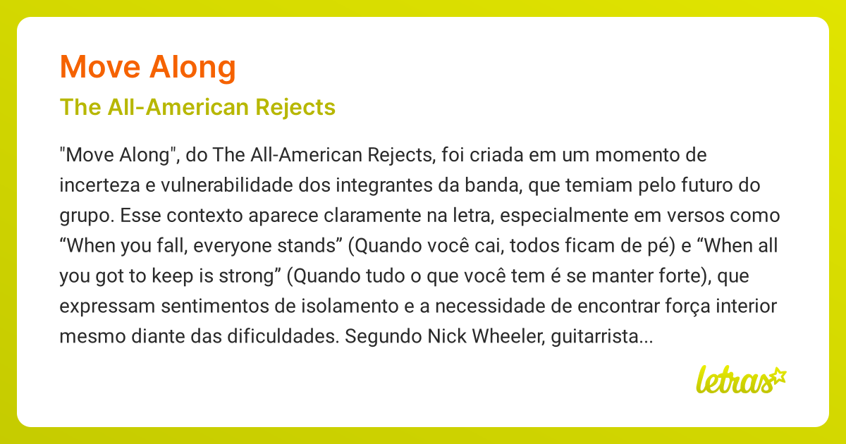 Significado da música MOVE ALONG (The All-American Rejects) - LETRAS.MUS.BR