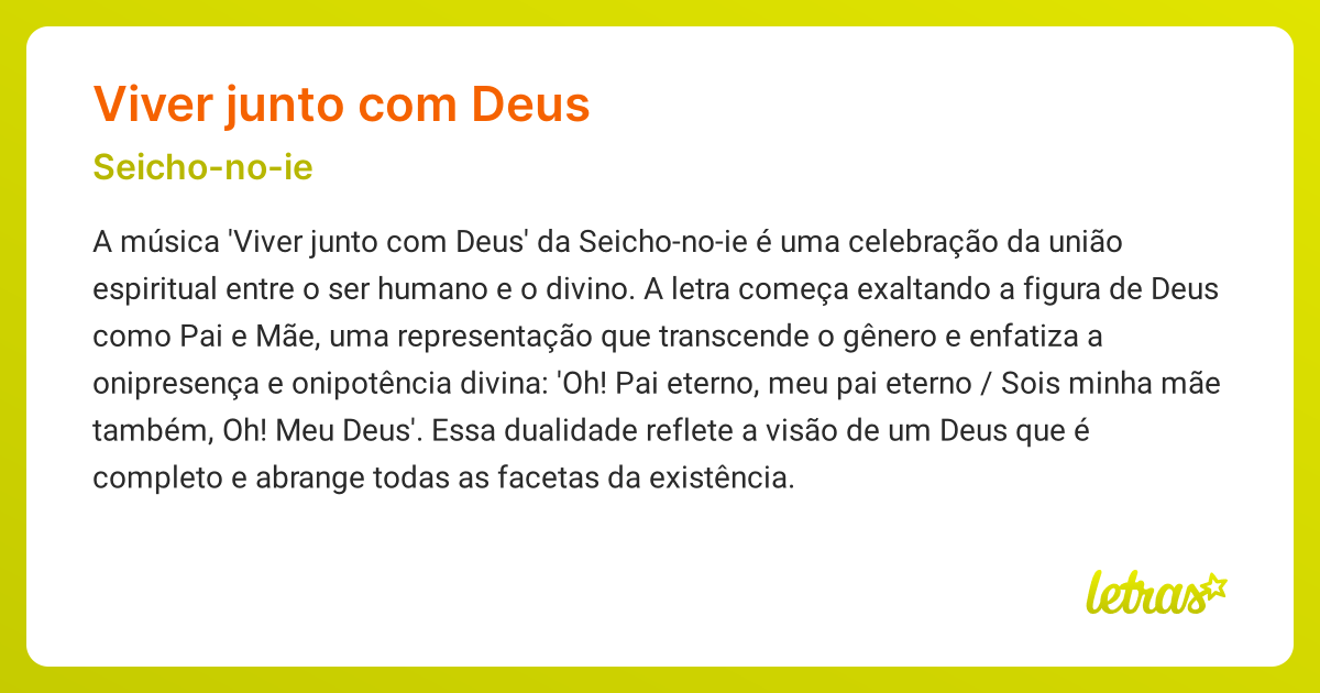 Significado da música VIVER JUNTO COM DEUS (Seicho-no-ie) - LETRAS.MUS.BR