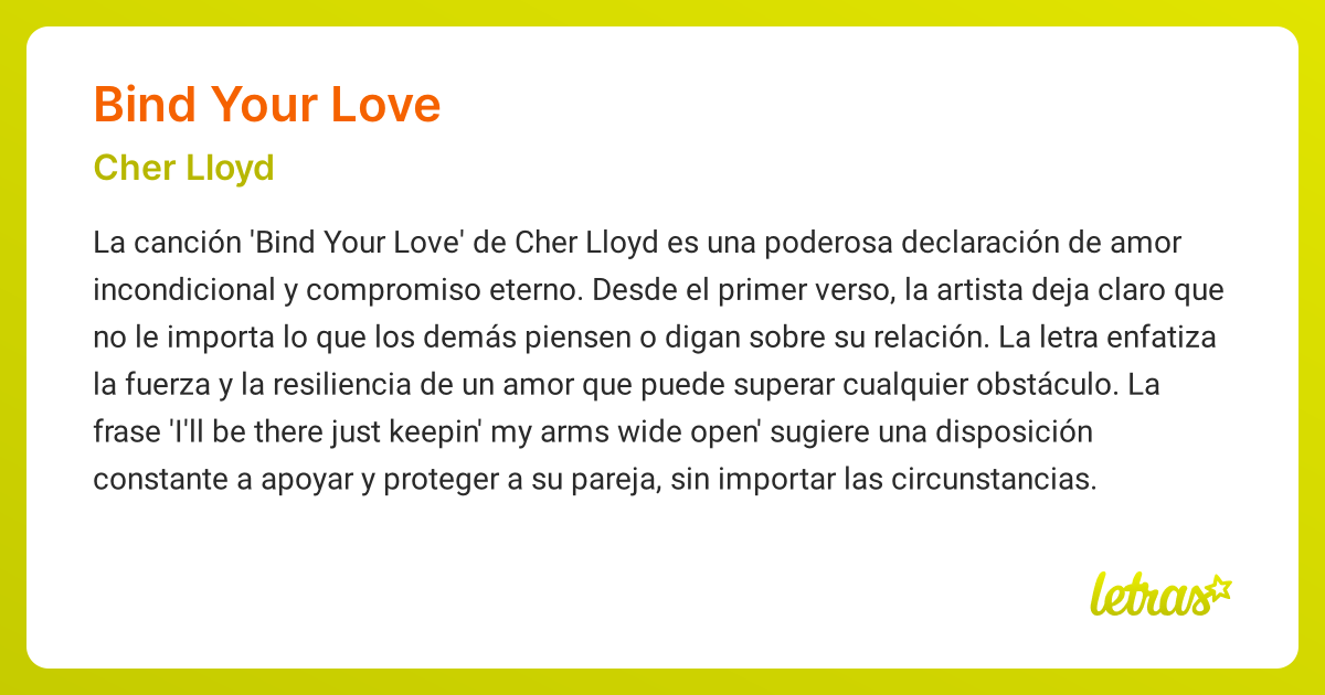 Significado de la canción BIND YOUR LOVE (Cher Lloyd) - LETRAS.COM