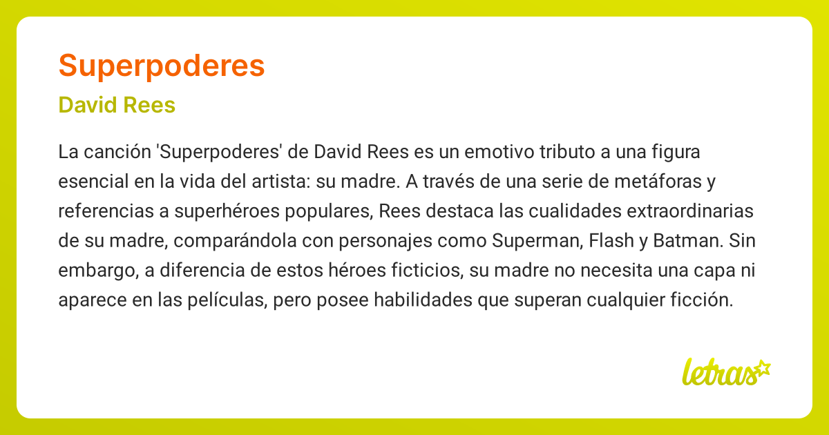 Significado de la canción SUPERPODERES (David Rees) - LETRAS.COM