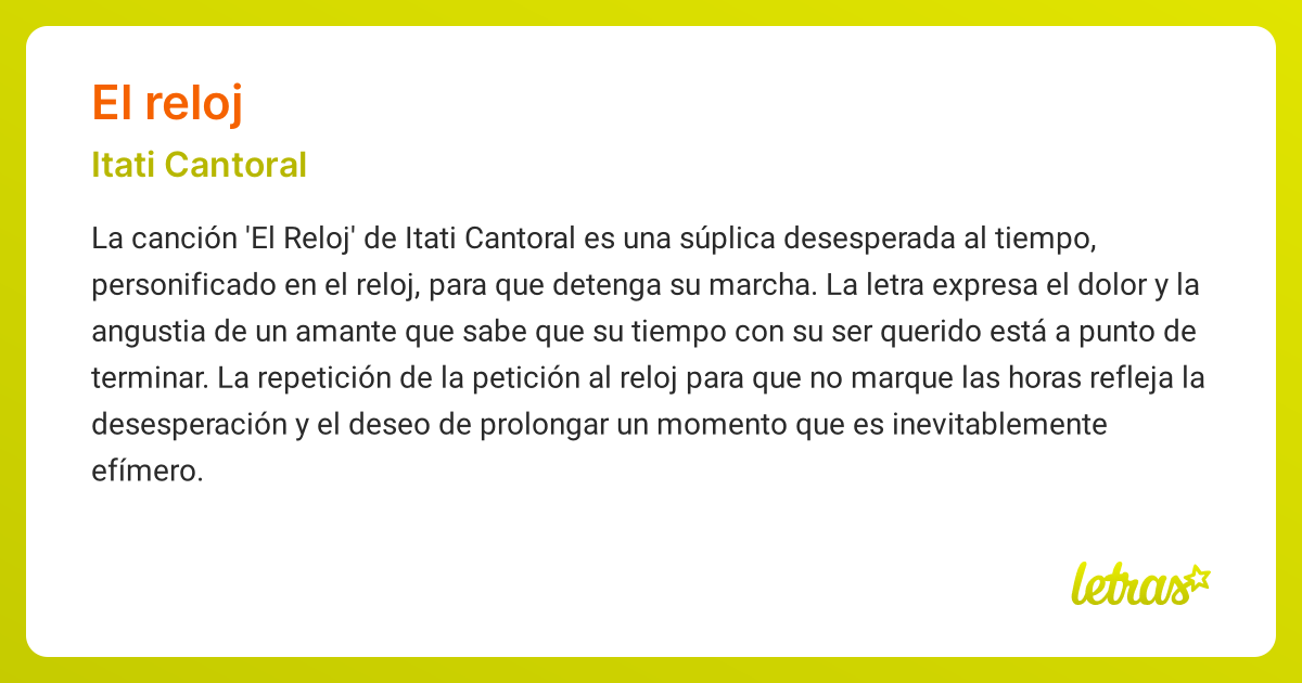Significado de la canción EL RELOJ (Itati Cantoral) - LETRAS.COM