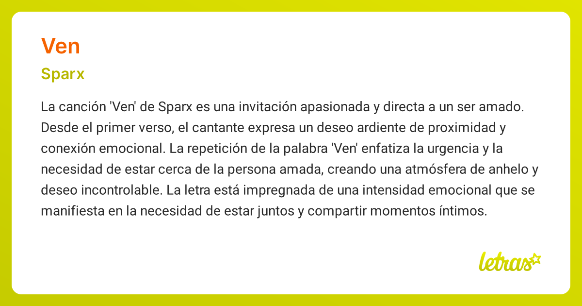 Significado de la canción VEN (Sparx) - LETRAS.COM