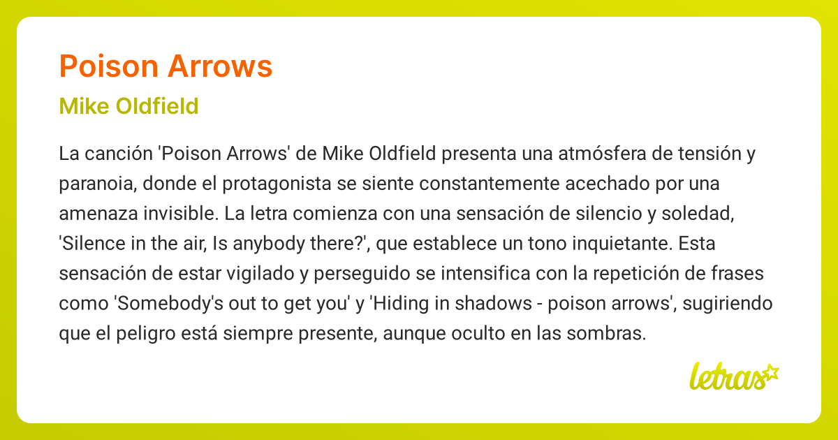 Significado de la canción POISON ARROWS (Mike Oldfield) - LETRAS.COM
