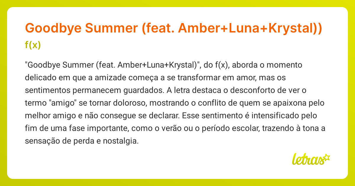 Significado da música Goodbye Summer (feat. Amber+Luna+Krystal)) (f(x ...