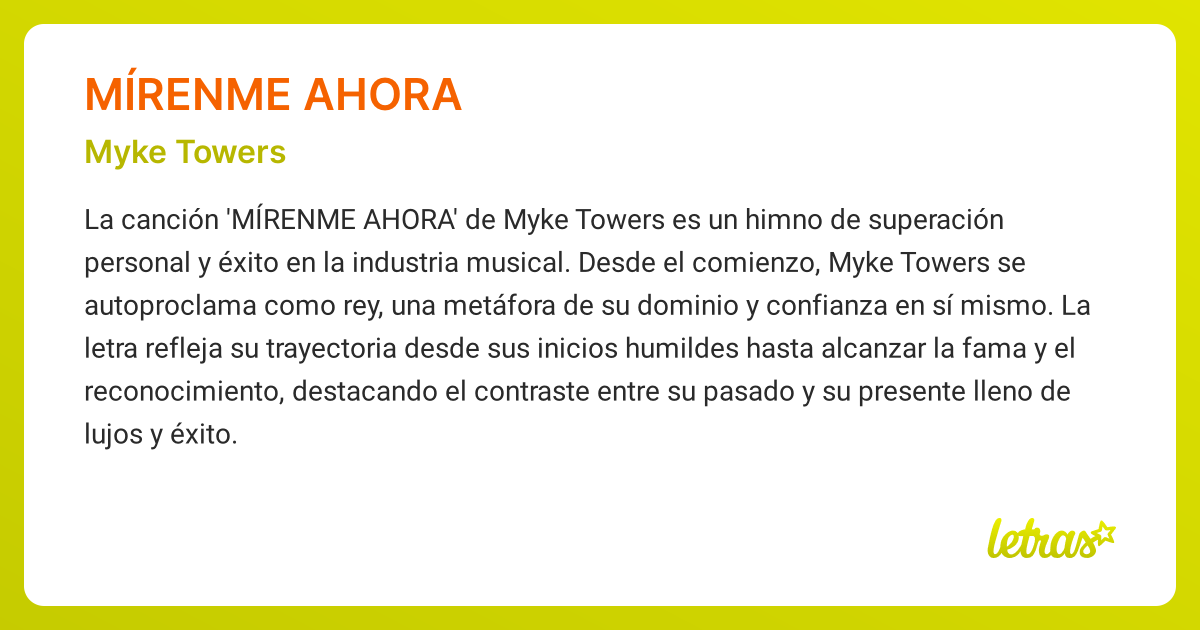Significado de la canción MÍRENME AHORA (Myke Towers) - LETRAS.COM