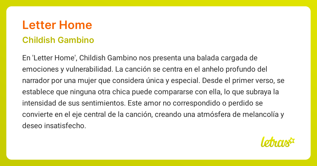 Significado de la canción LETTER HOME (Childish Gambino) - LETRAS.COM