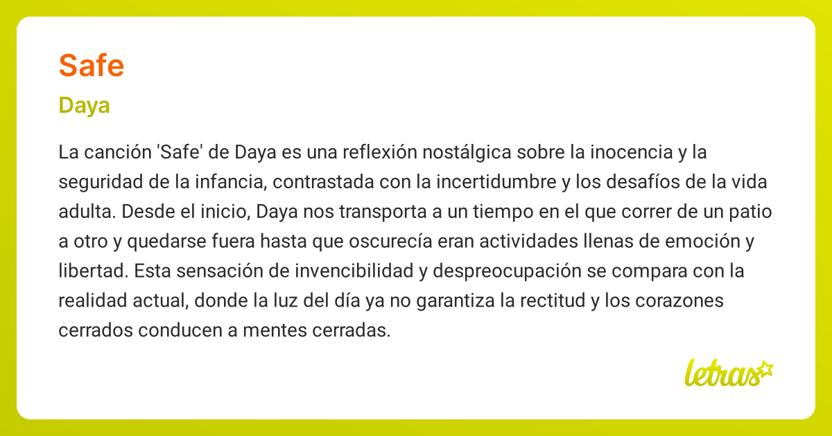 Significado de la canción SAFE (Daya ) - LETRAS.COM