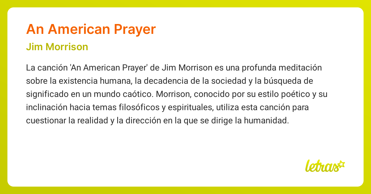 Significado de la canción AN AMERICAN PRAYER (Jim Morrison) - LETRAS.COM