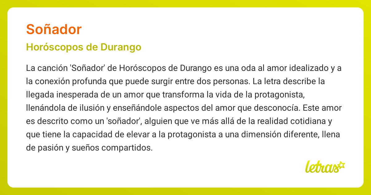 Significado de la canción SOÑADOR (Horóscopos de Durango) - LETRAS.COM