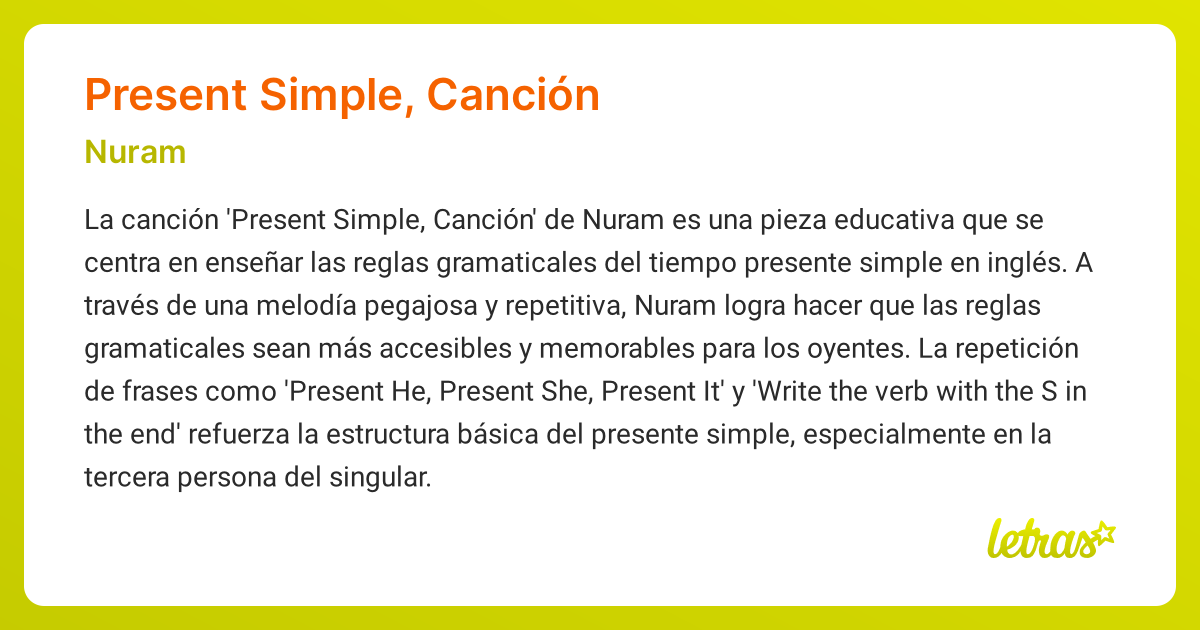 Significado de la canción PRESENT SIMPLE, CANCIÓN (Nuram) - LETRAS.COM