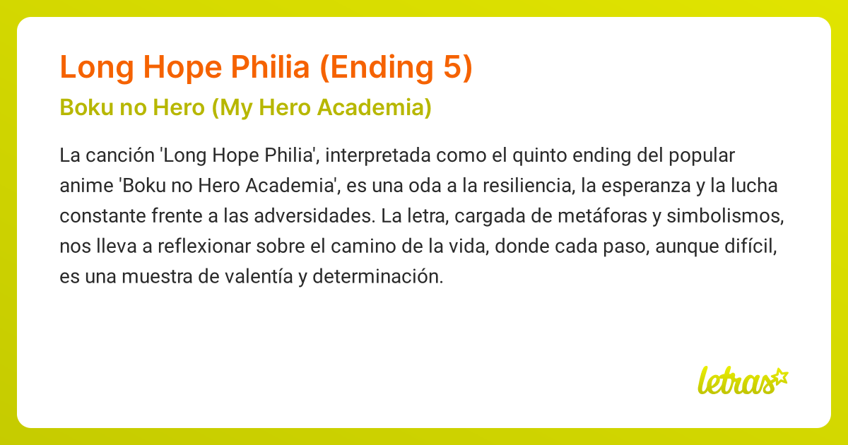 Significado de la canción LONG HOPE PHILIA (ENDING 5) (Boku no Hero (My ...