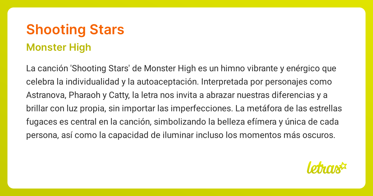 Significado de la canción SHOOTING STARS (Monster High) - LETRAS.COM