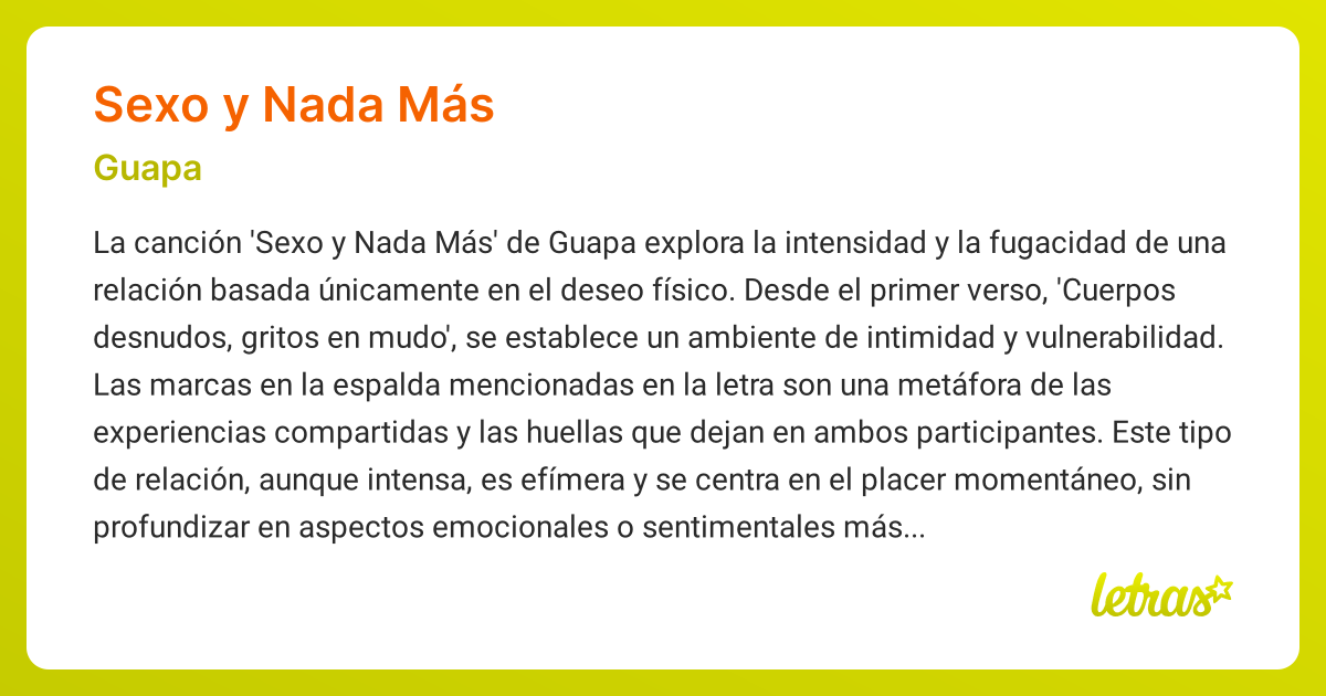 Significado de la canción SEXO Y NADA MÁS (Guapa) - LETRAS.COM