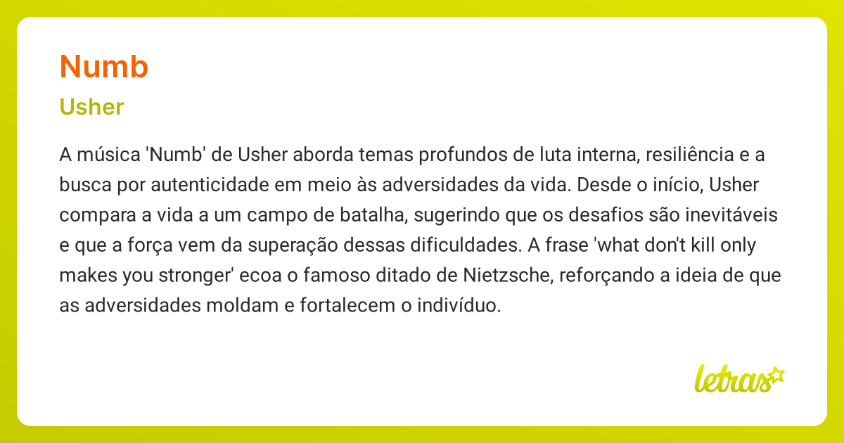 Significado da música NUMB (Usher) - LETRAS.MUS.BR