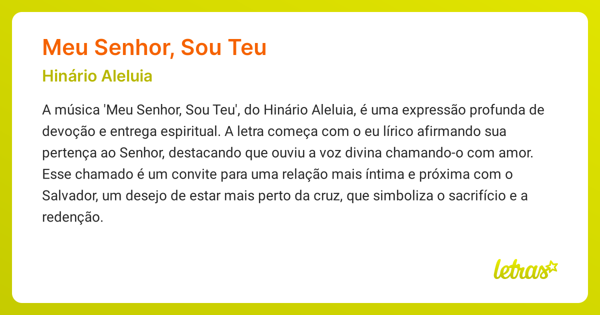Significado da música MEU SENHOR, SOU TEU (Hinário Aleluia) - LETRAS.MUS.BR