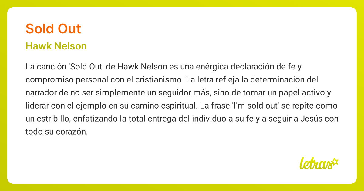 Significado de la canción SOLD OUT (Hawk Nelson) - LETRAS.COM