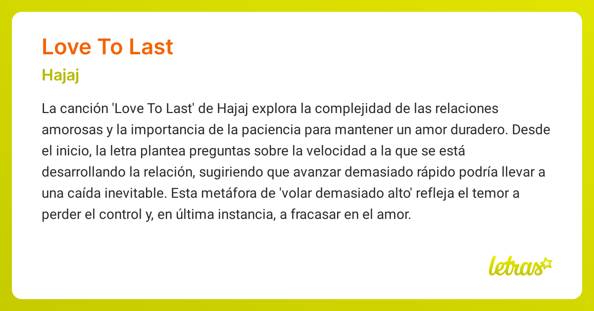 Significado de la canción LOVE TO LAST (Hajaj) - LETRAS.COM