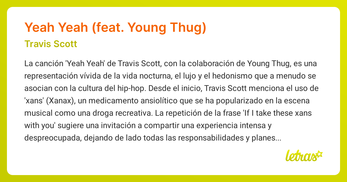 Significado de la canción YEAH YEAH (FEAT. YOUNG THUG) (Travis Scott ...