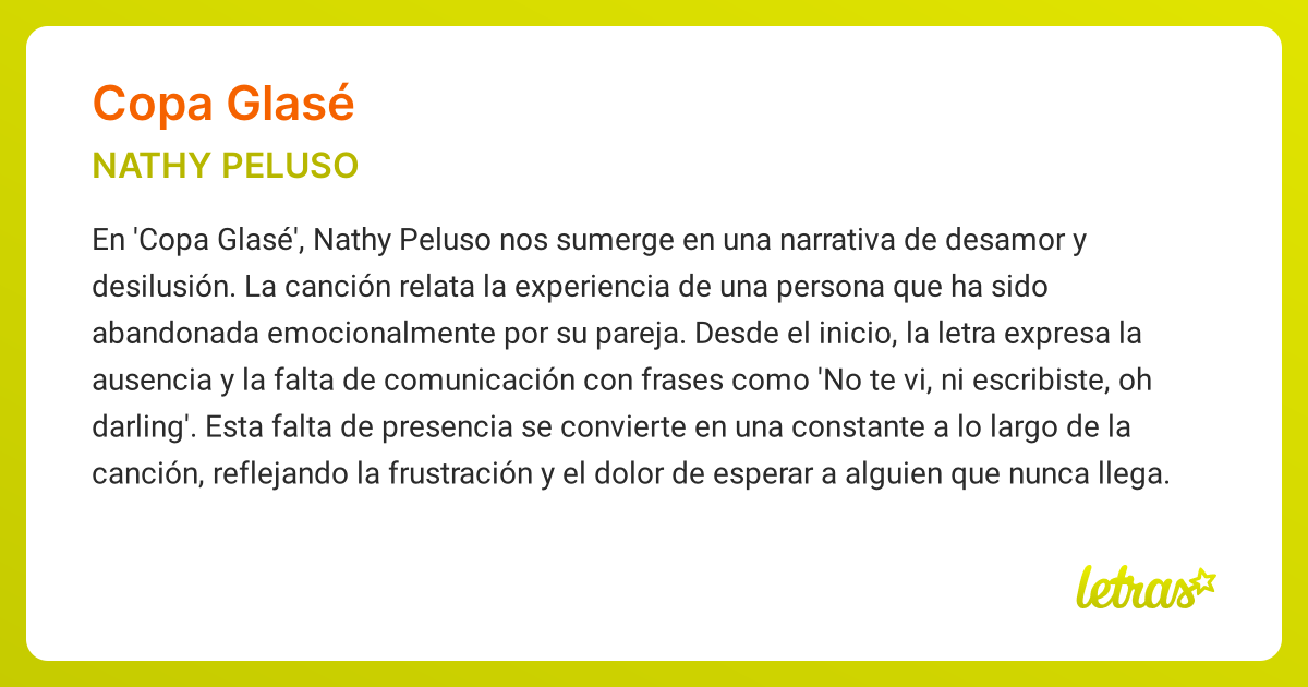 Significado de la canción COPA GLASÉ (NATHY PELUSO) - LETRAS.COM