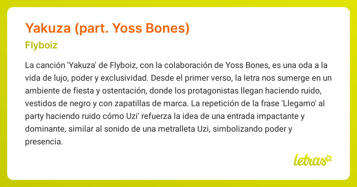 Significado de la canción YAKUZA (PART. YOSS BONES) (Flyboiz) - LETRAS.COM