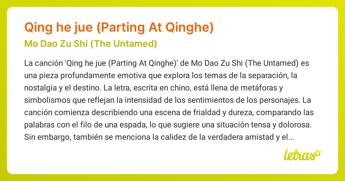 Significado de la canción Qing he jue (Parting At Qinghe) (Mo Dao Zu ...
