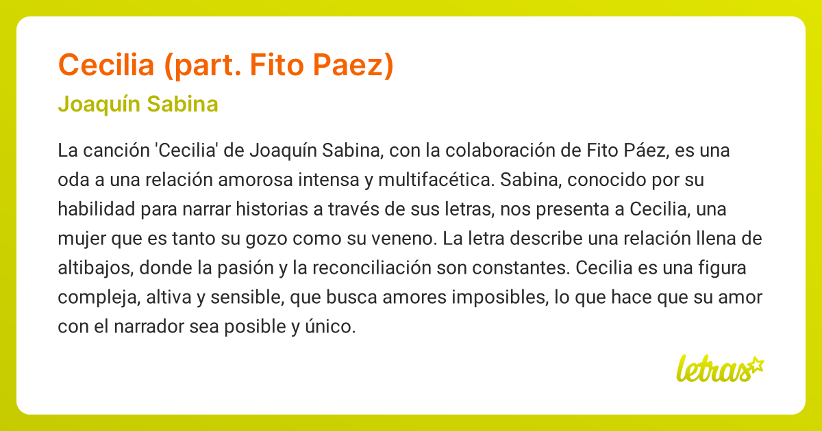 Significado de la canción CECILIA (PART. FITO PAEZ) (Joaquín Sabina ...