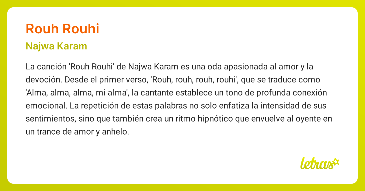 Significado de la canción ROUH ROUHI (Najwa Karam) - LETRAS.COM