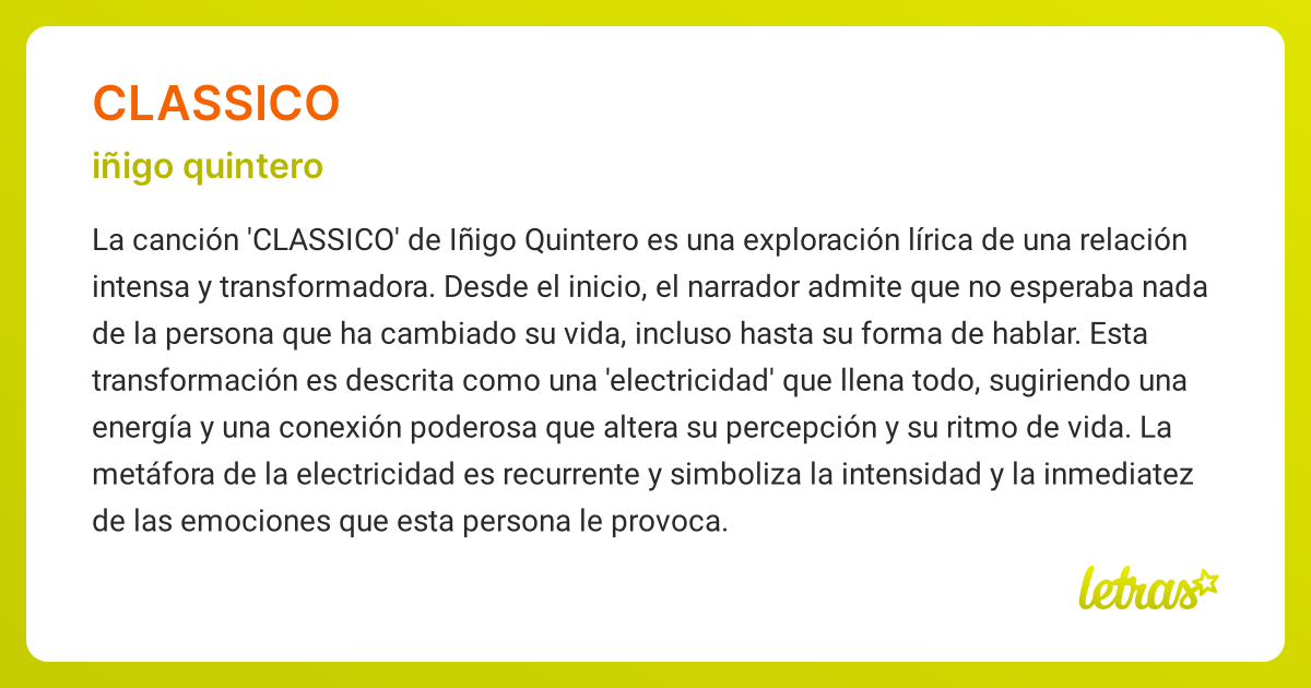 Significado de la canción CLASSICO (iñigo quintero) - LETRAS.COM