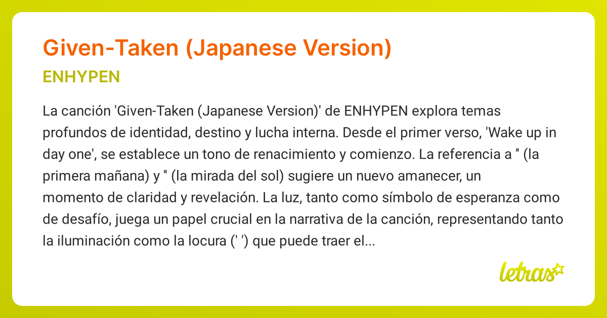 Significado de la canción GIVEN-TAKEN (JAPANESE VERSION) (ENHYPEN ...