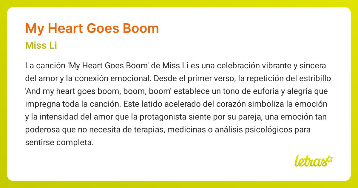 Significado de la canción MY HEART GOES BOOM (Miss Li) - LETRAS.COM