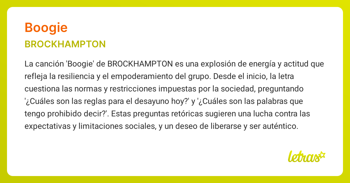 Significado de la canción BOOGIE (BROCKHAMPTON) - LETRAS.COM