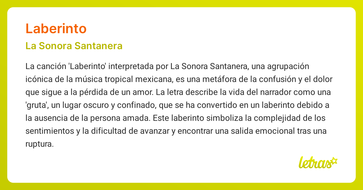 Significado de la canción LABERINTO (La Sonora Santanera) - LETRAS.COM