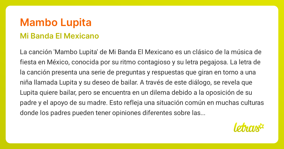 Significado de la canción MAMBO LUPITA (Mi Banda El Mexicano) - LETRAS.COM