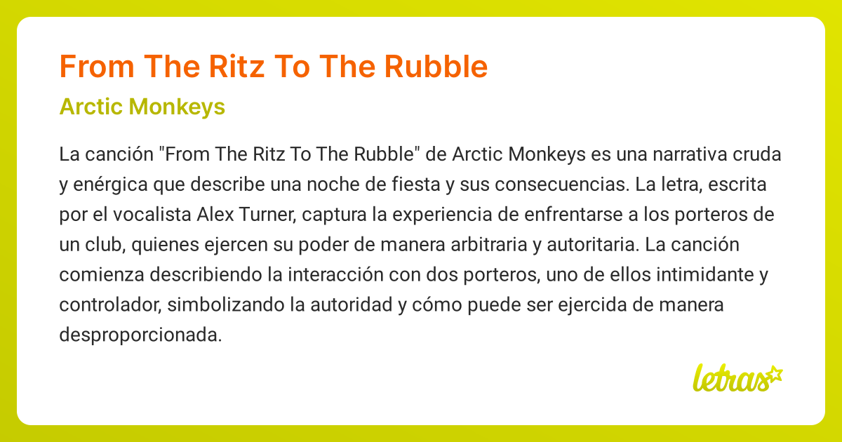 Significado de la canción FROM THE RITZ TO THE RUBBLE (Arctic Monkeys ...