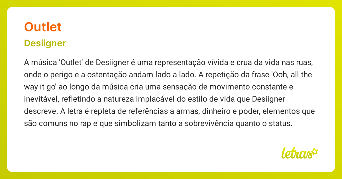 Significado da música OUTLET (Desiigner) - LETRAS.MUS.BR