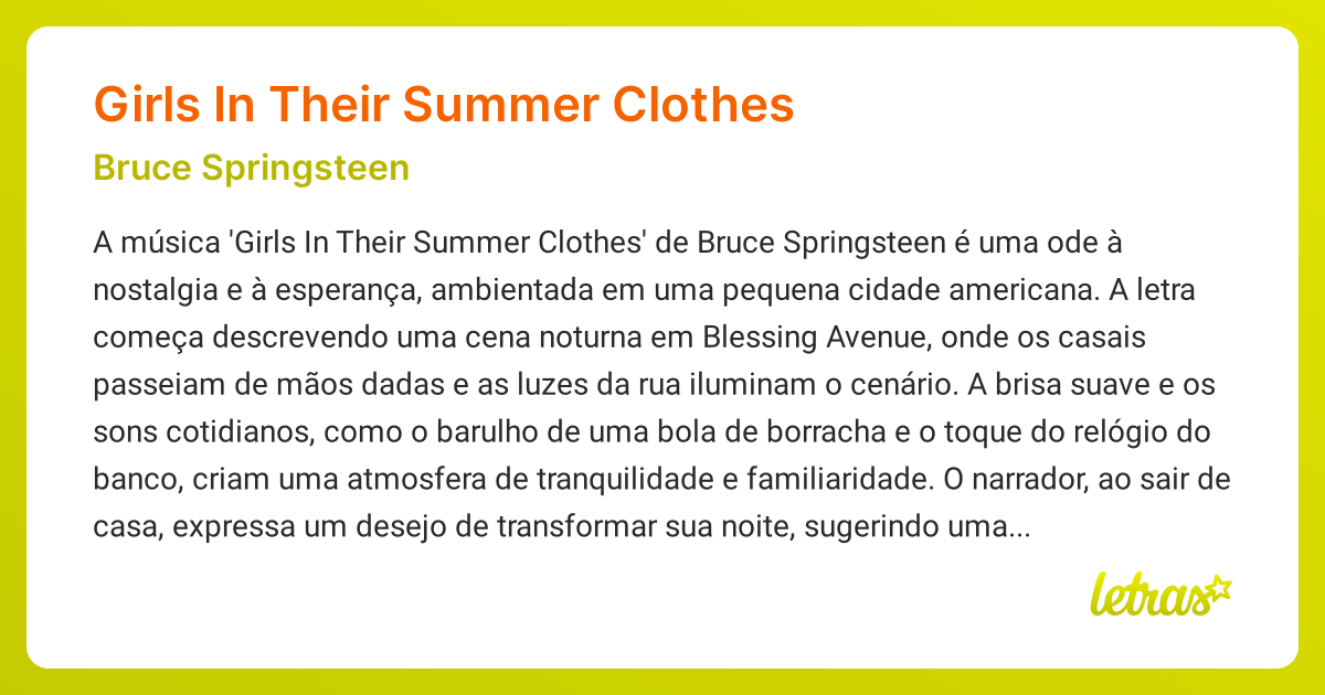 Significado da música GIRLS IN THEIR SUMMER CLOTHES (Bruce Springsteen ...
