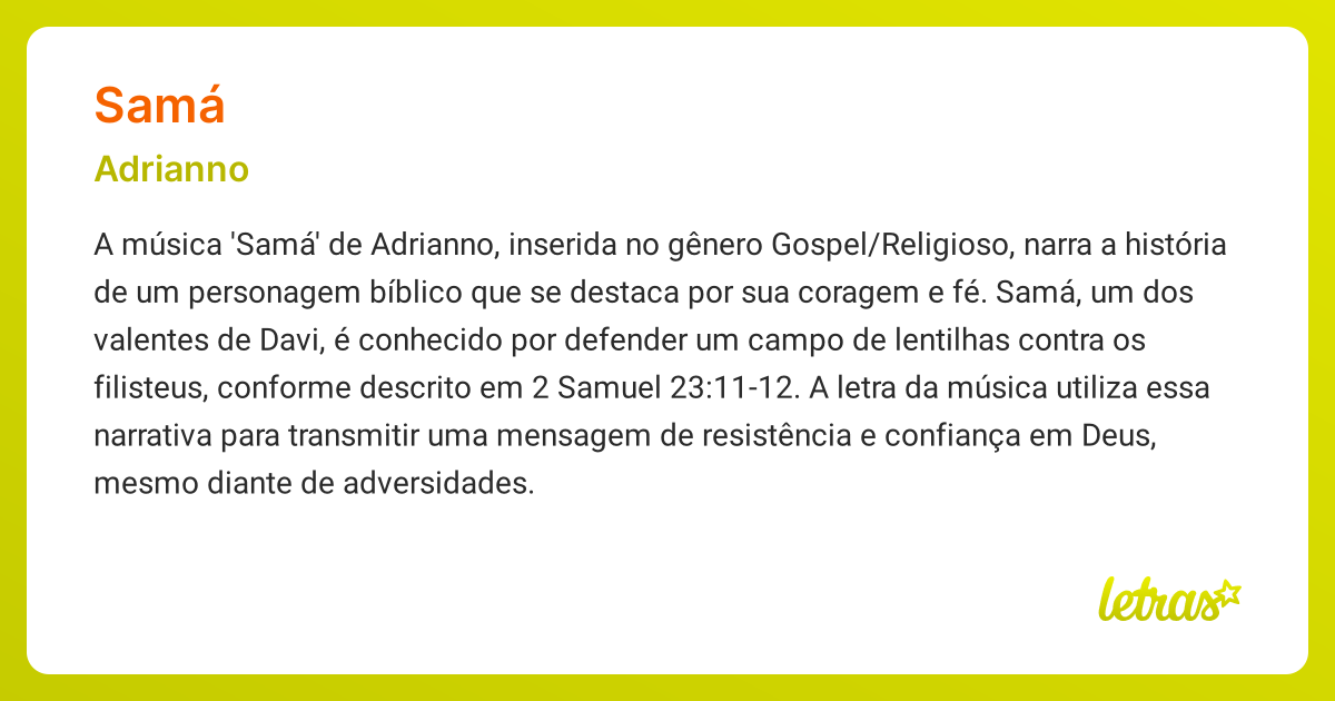 Significado da música SAMÁ (Adrianno) - LETRAS.MUS.BR