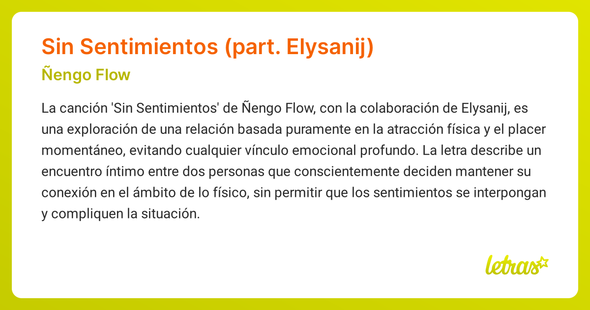 Significado de la canción Sin Sentimientos (part. Elysanij) (Ñengo Flow ...