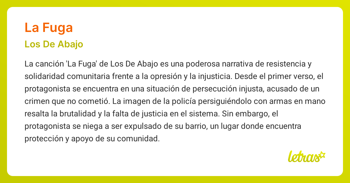 Significado de la canción LA FUGA (Los De Abajo) - LETRAS.COM