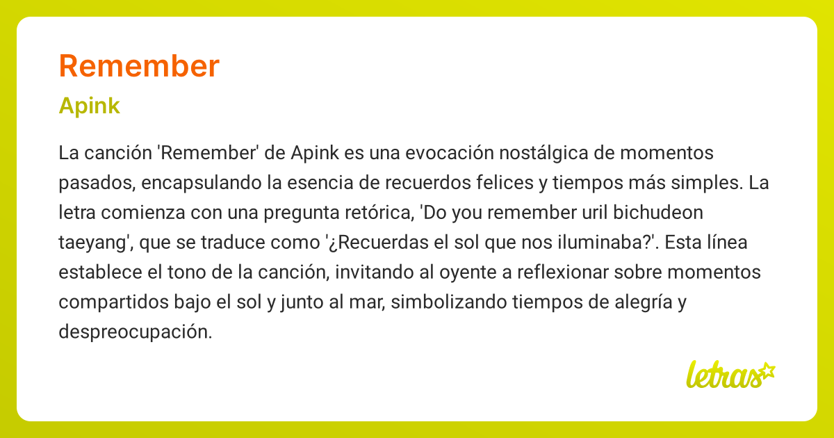 Significado de la canción REMEMBER (Apink) - LETRAS.COM